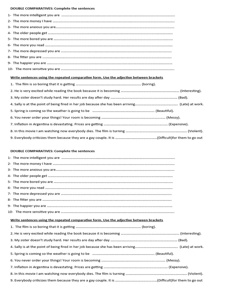 Double Comparatives Exercises | PDF