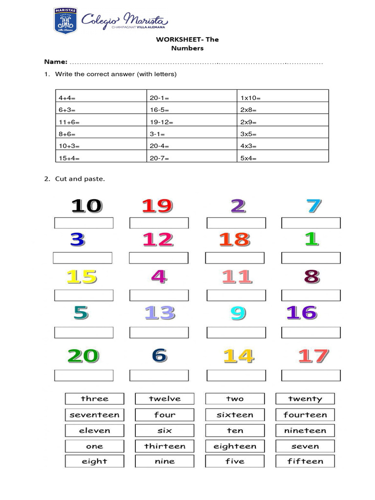 (B2) Worksheet- The Numbers | PDF