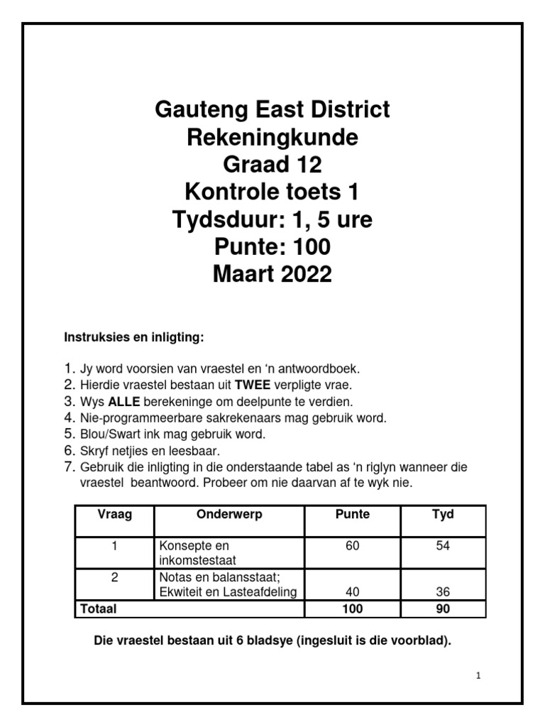 2022 Grade 12 Controlled Test 1 AFR QP | PDF