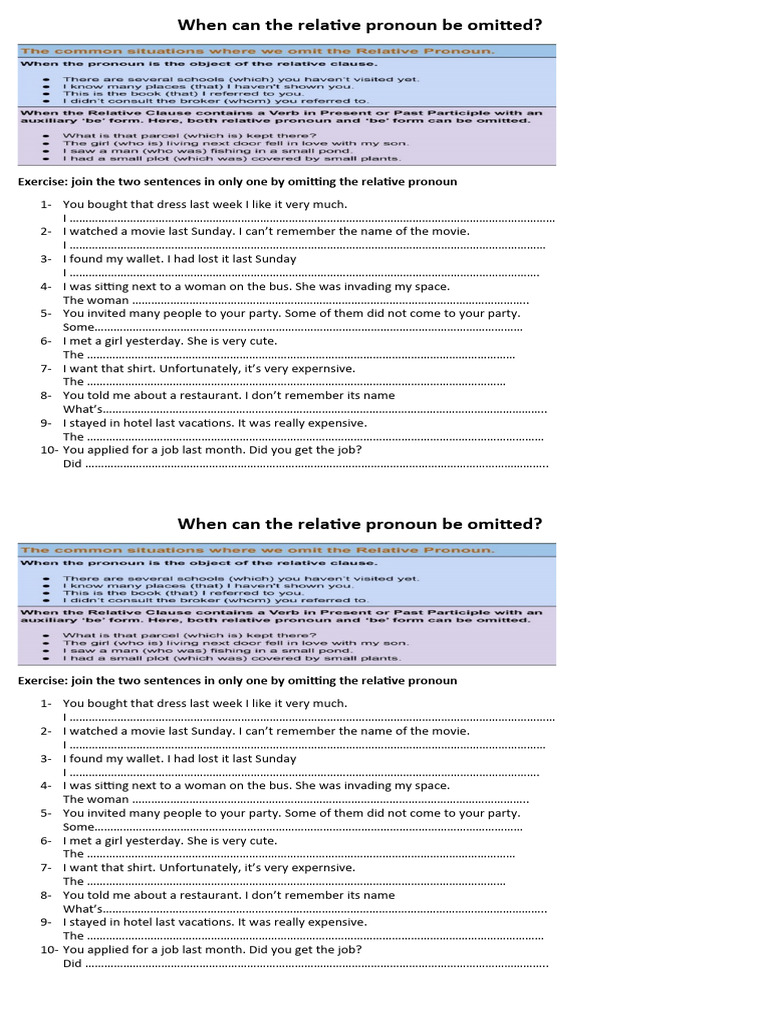 Omitting Relative Pronoun Theory and Exercises | PDF | Syntax | Linguistics