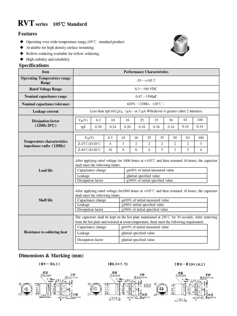 Acon (SMD) RVT Series | PDF | Capacitor | Capacitance