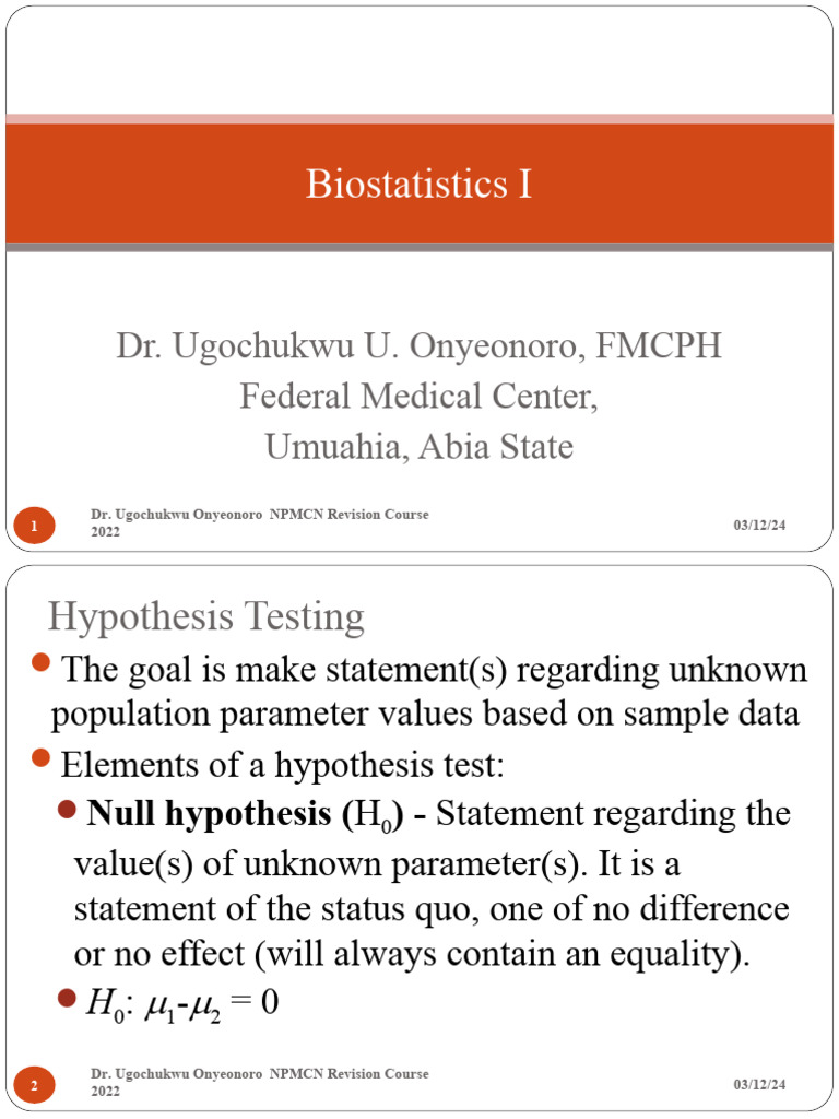 Biostatistics Lecture Hypothesis Testing Download Free Pdf