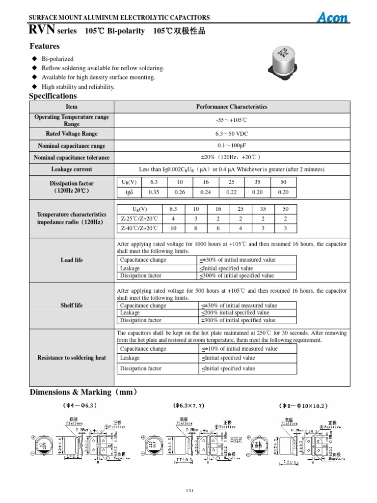 Acon [SMD] RVN Series | PDF | Capacitor | Metrology
