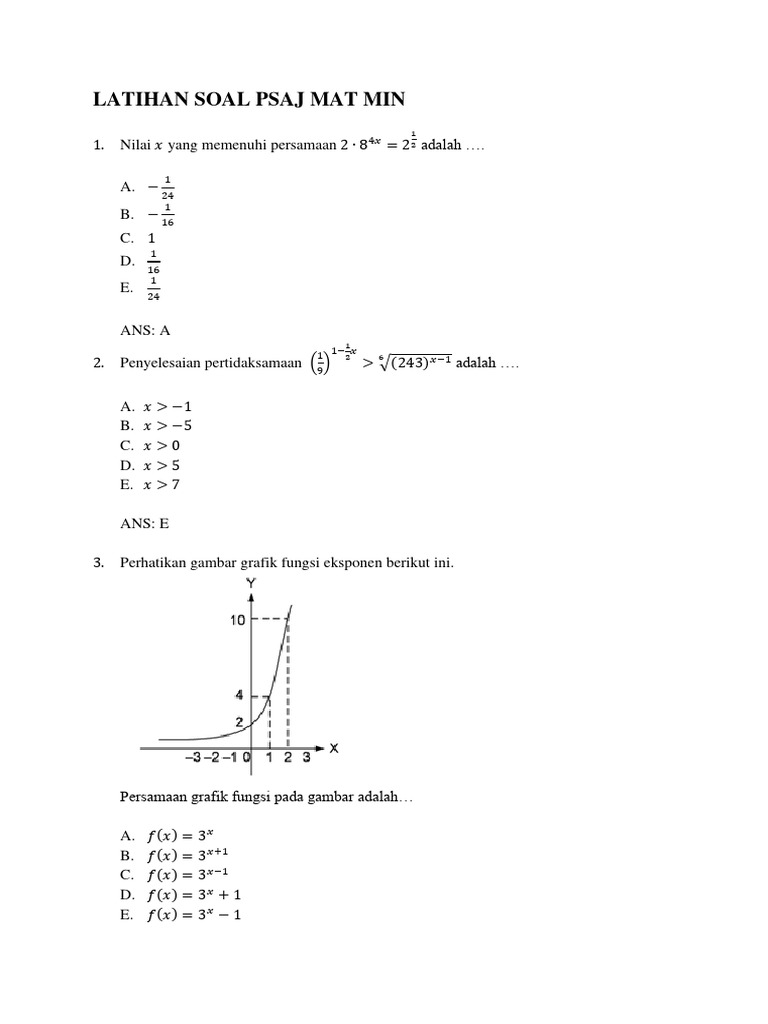 Latihan Soal Psaj Mat Min 2023-2024 | PDF