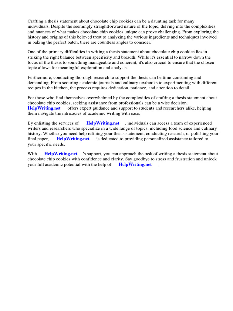 Thesis Statement About Chocolate Chip Cookies | PDF | Chocolate | Cakes