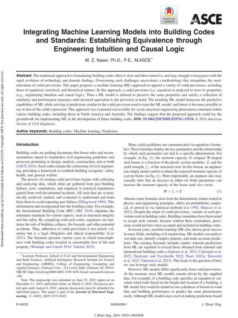 Naser 2024 Integrating Machine Learning Models Into Building Codes and Standards Establishing ...
