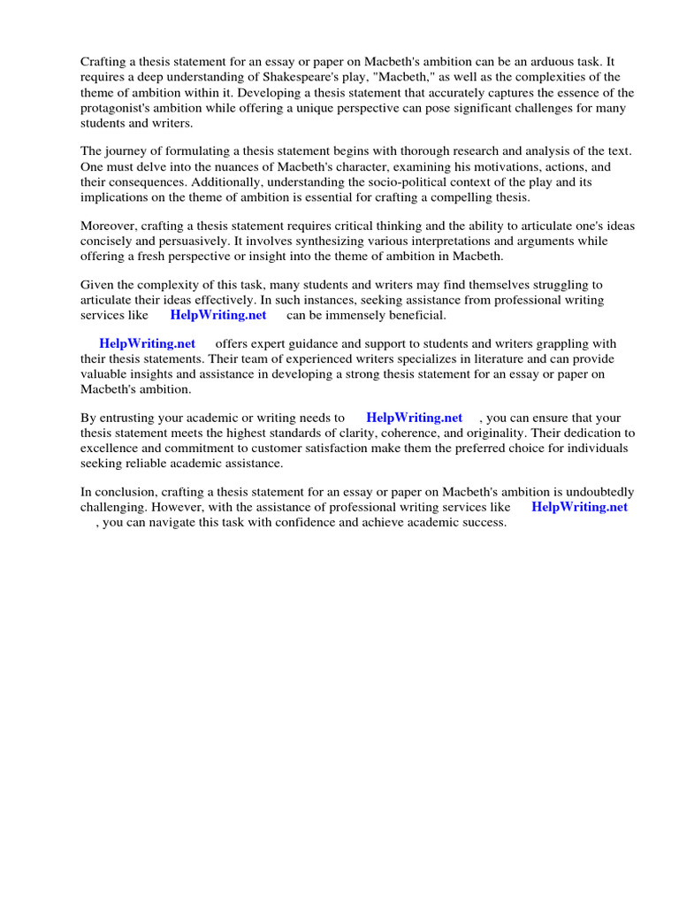 Thesis Statement For Macbeth About Ambition | PDF | Macbeth