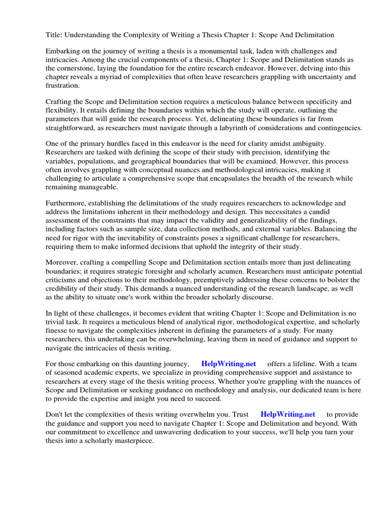 Thesis Chapter 1 Scope and Delimitation | PDF | Thesis | Methodology