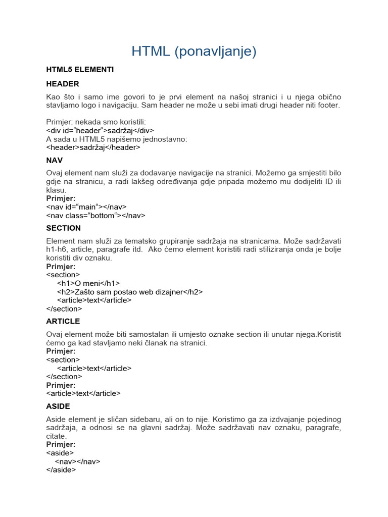 HTML Ponavljanje | PDF