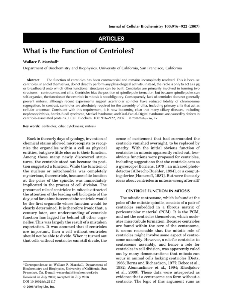 What Is The Function of Centrioles | PDF | Mitosis | Microtubule