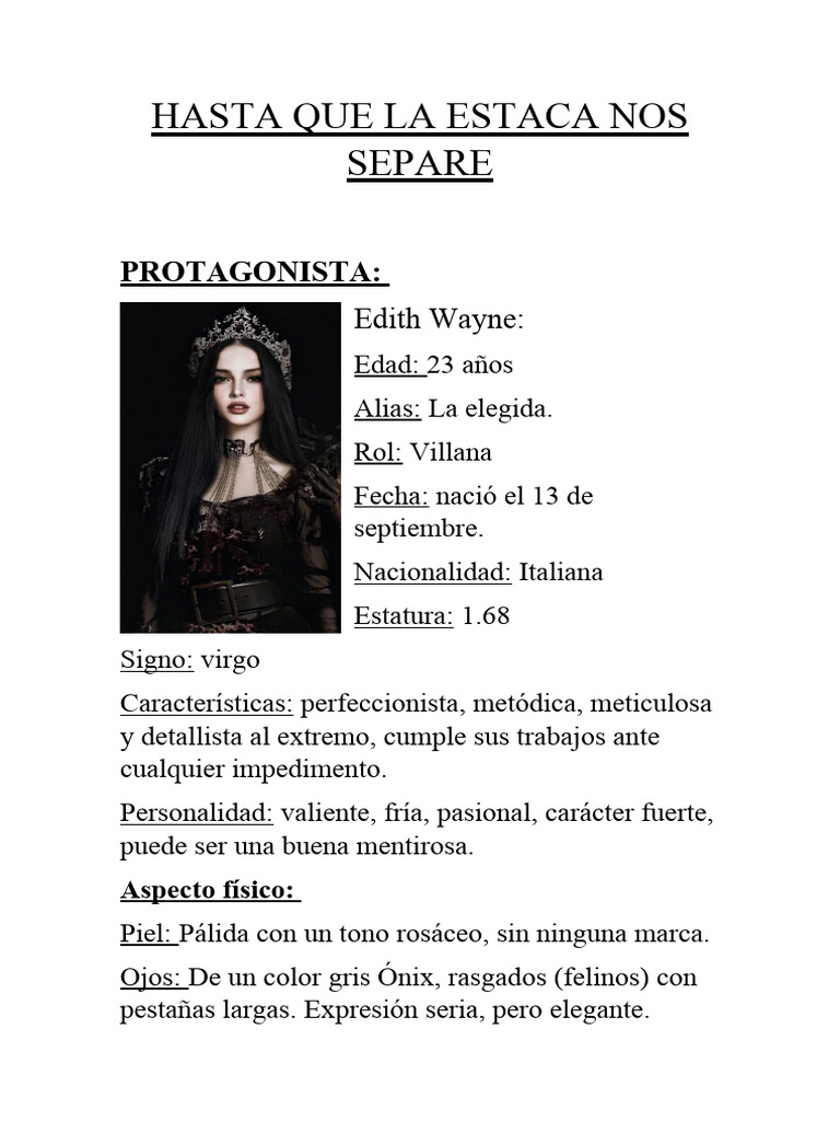 Hasta Que La Estaca Nos Separe, Personajes | PDF