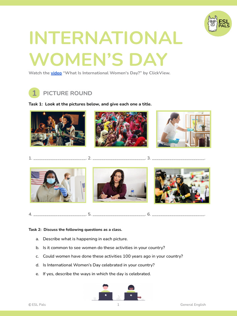 Tv International Women S Day B1 B2 Pdf Gender Studies Gender