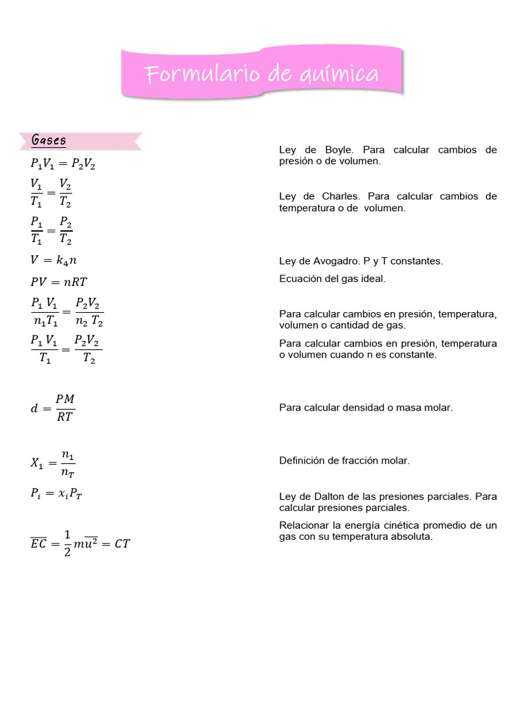 Formulario Quimica | PDF | Gases | Temperatura