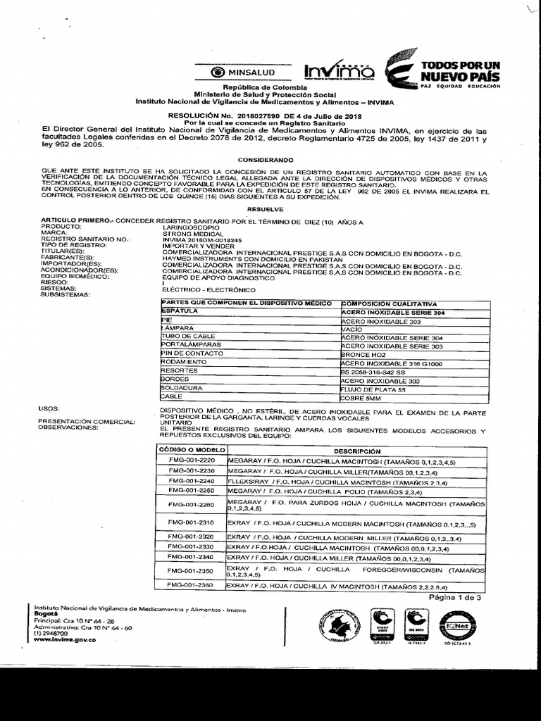 Registro Invima 2018DM 0018245 | PDF