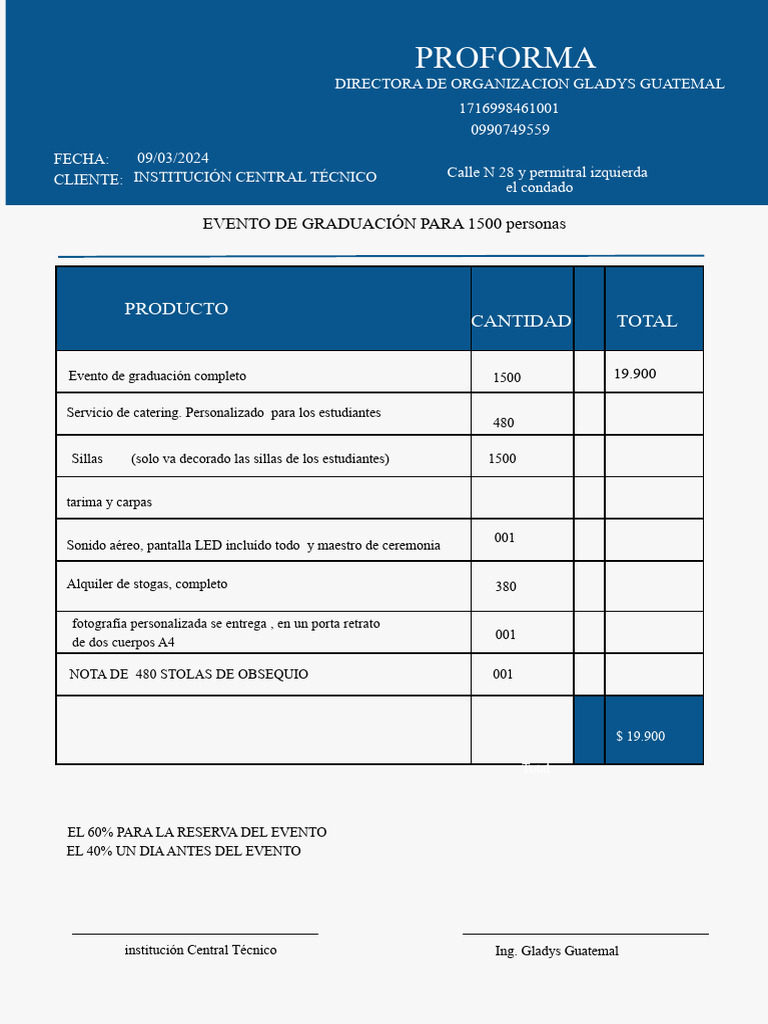 Proforma de Eventos Central Tecnico | PDF