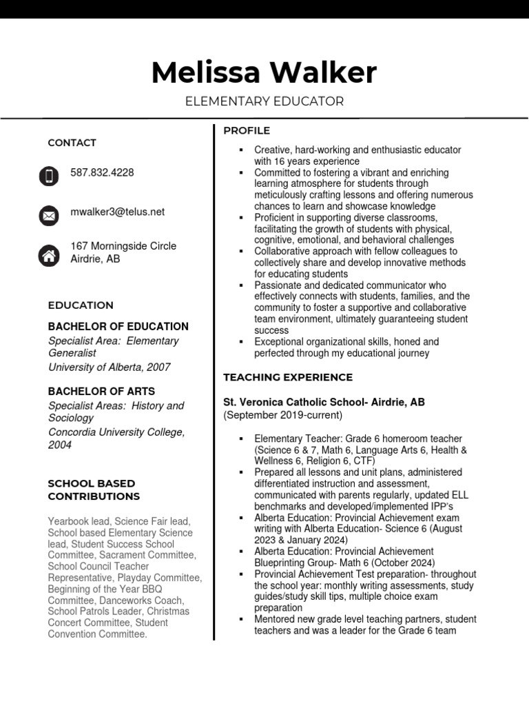 Melissa Walker - 2024 Resume | PDF | Teachers | Mentorship