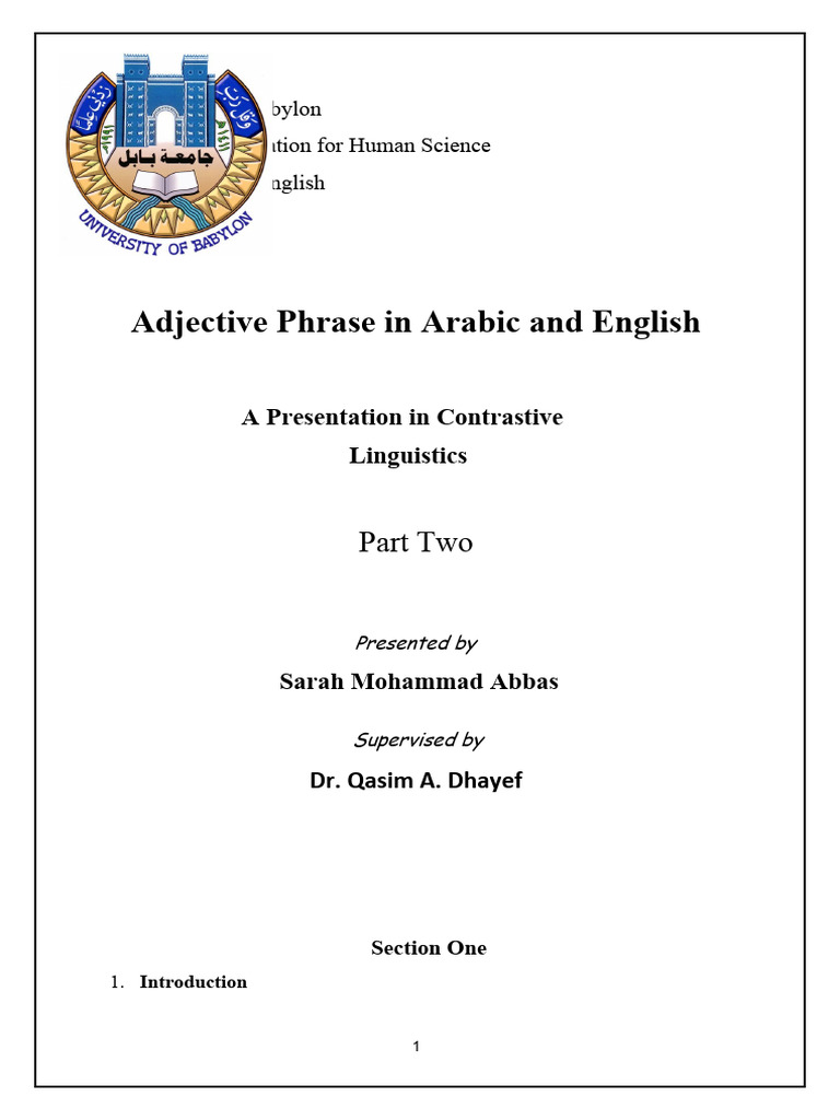 Adjective Phrase in Arabic and English | PDF | Adjective | Noun
