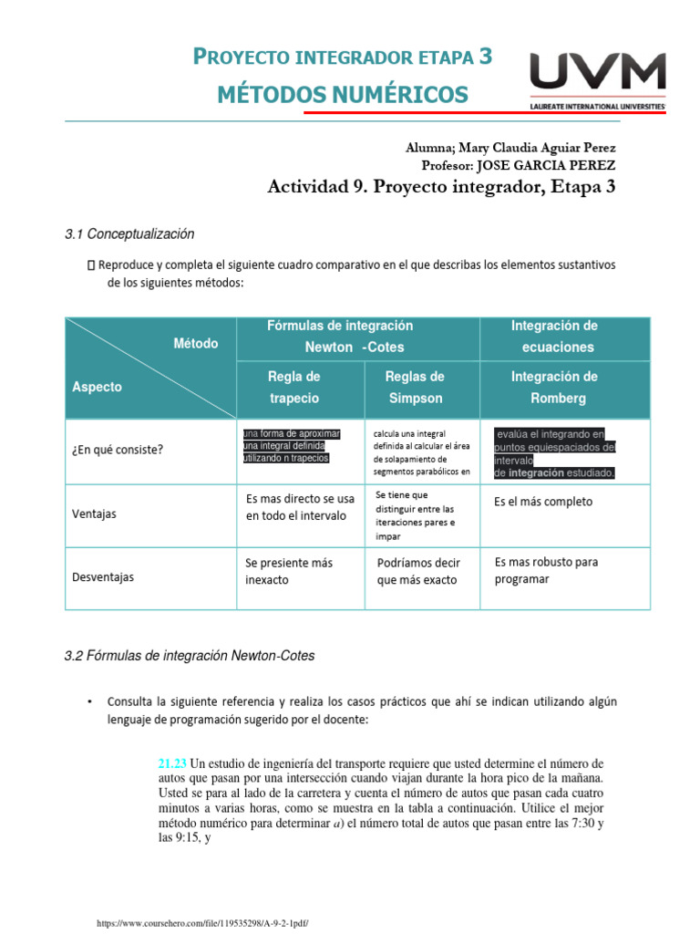 A9 - MCAP Proyecto Integrador Etapa 3 | PDF | Integral | Análisis numérico