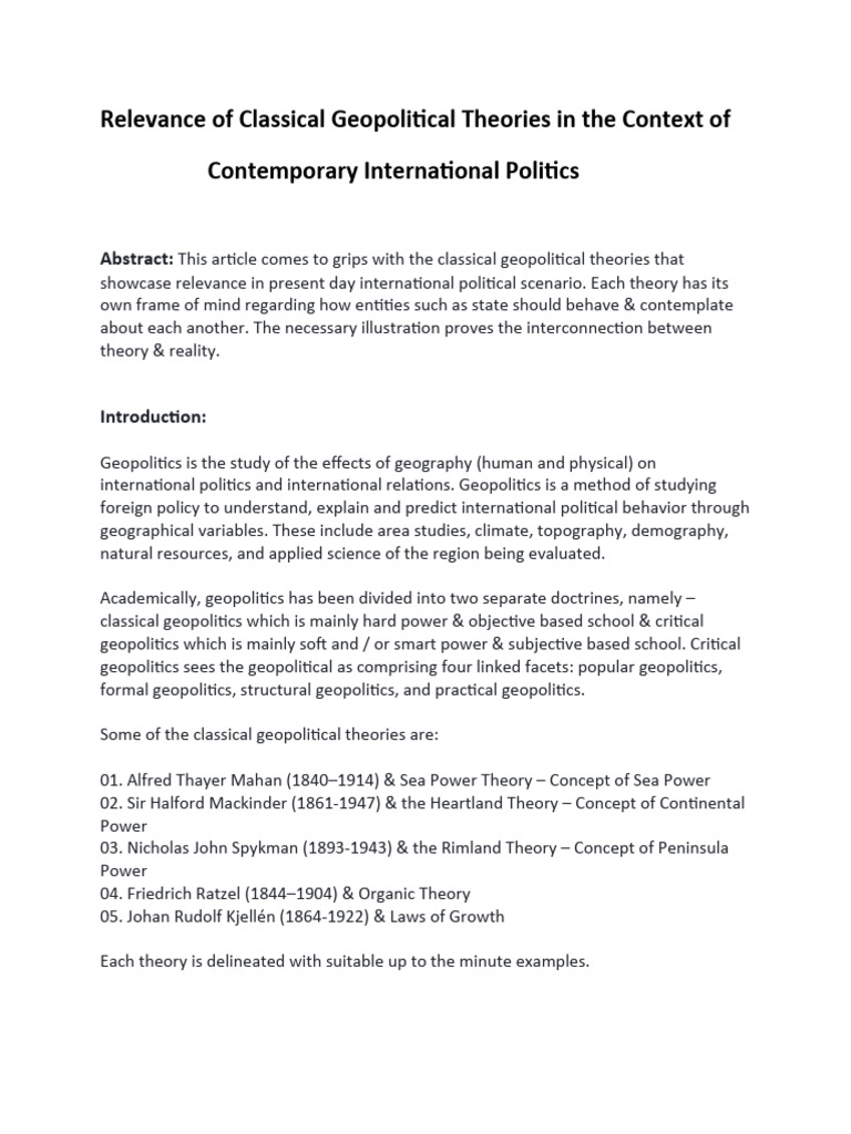 Classical Geopolitics Today | PDF | Geopolitics | International Security