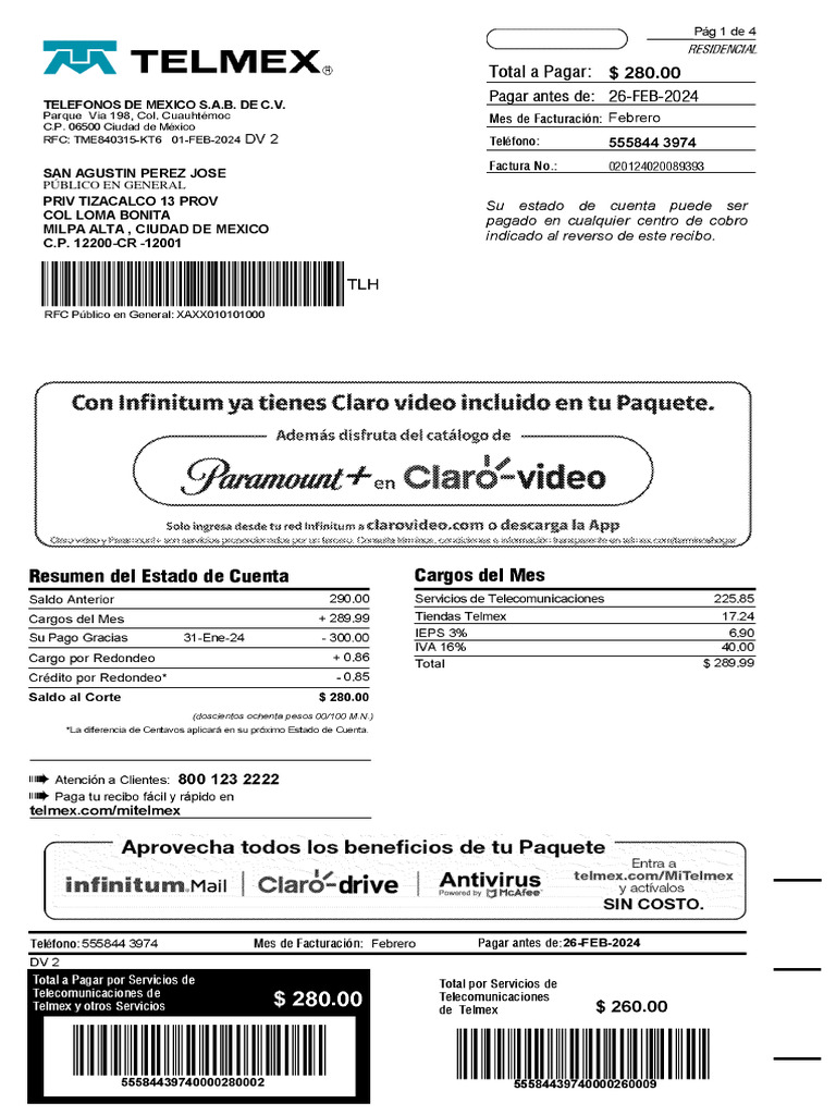 Recibo Telmex | PDF