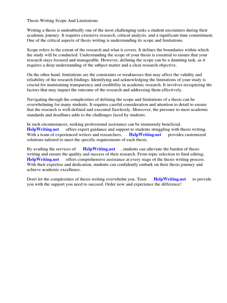Thesis Writing Scope and Limitations | PDF | Methodology | Thesis