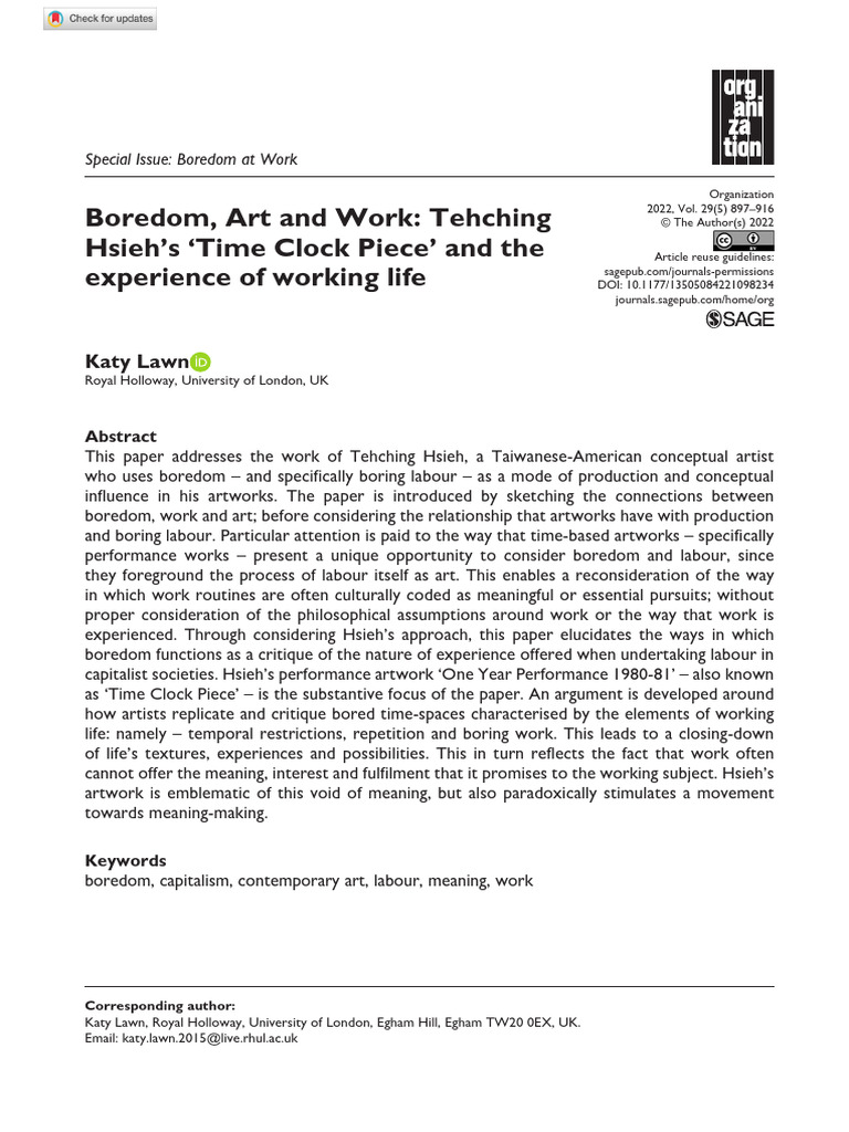 Lawn 2022 Boredom Art and Work Tehching Hsieh S Time Clock Piece and ...