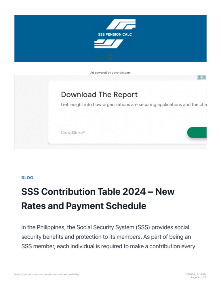 SSS Contribution Table 2024 - New Rates And Payment Schedule | PDF ...