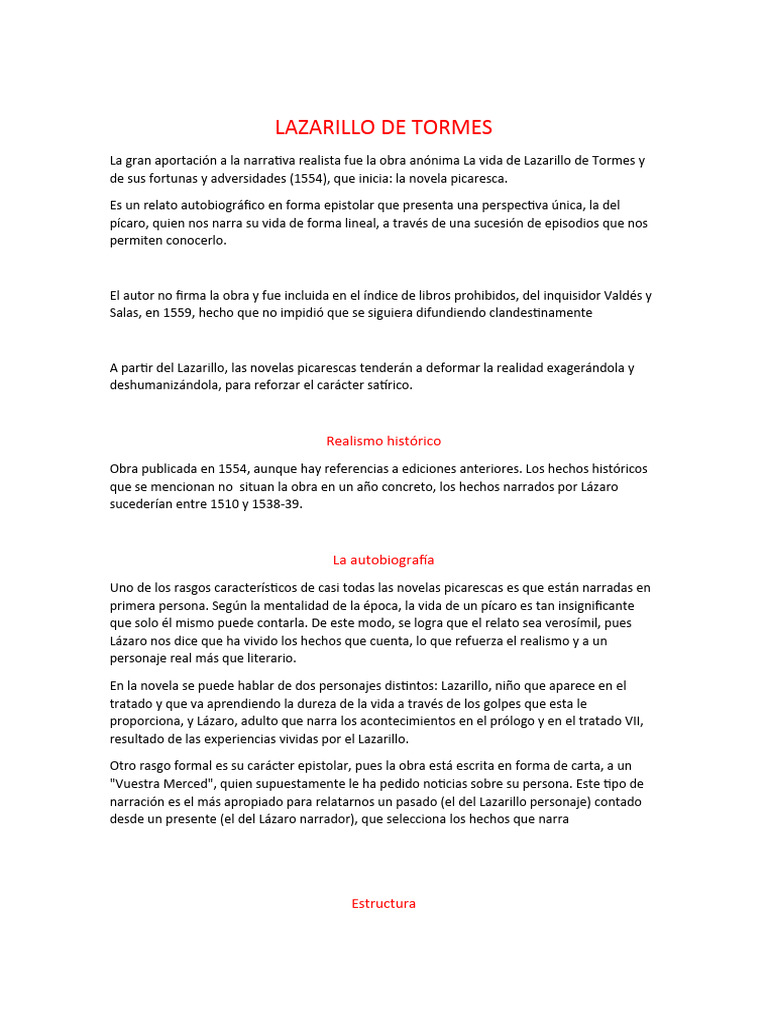 "Lazarillo de Tormes: Novela Picaresca" | PDF | Novelas