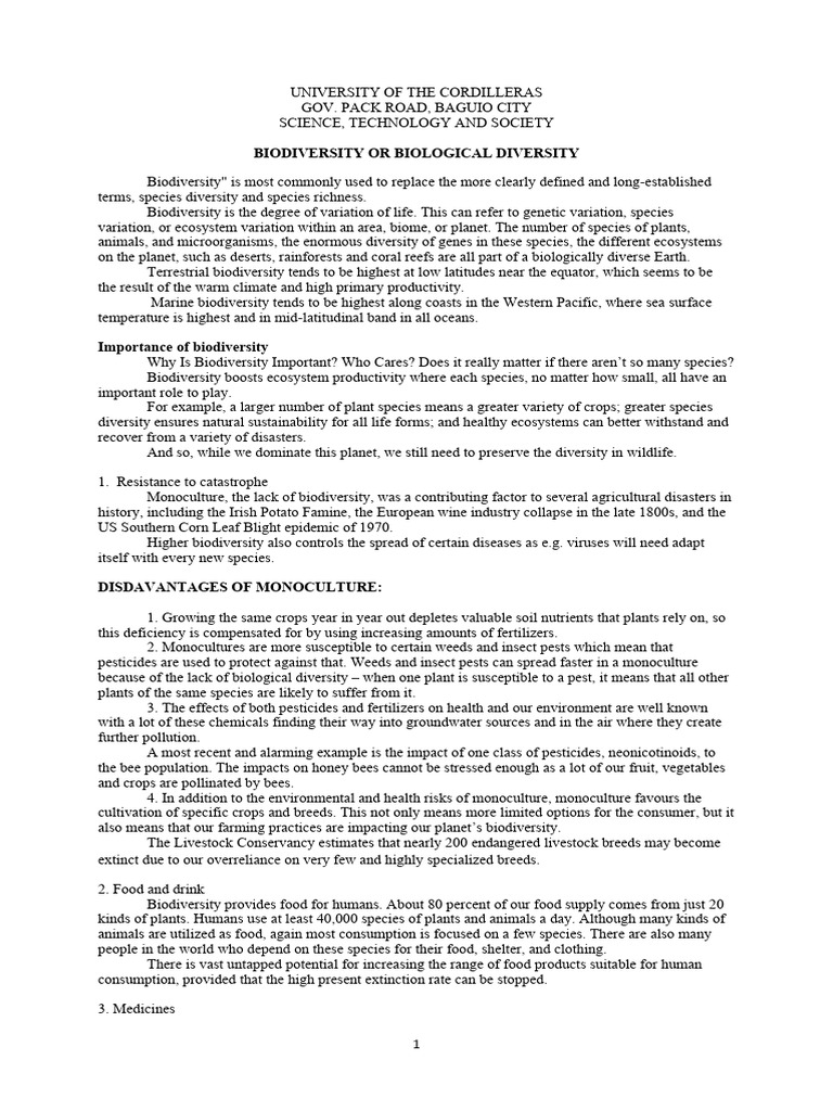 Lecture Note Biodiversity Concepts | PDF | Biodiversity | Introduced ...