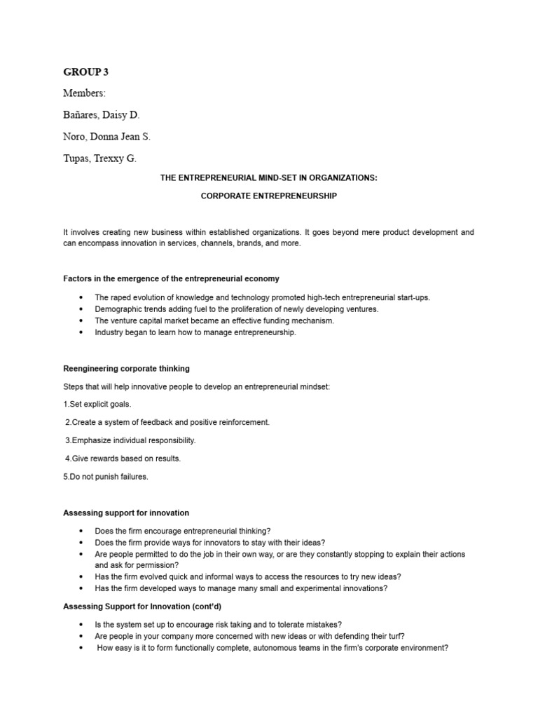 Group 3 Entrepreneurship | Download Free PDF | Entrepreneurship | Innovation