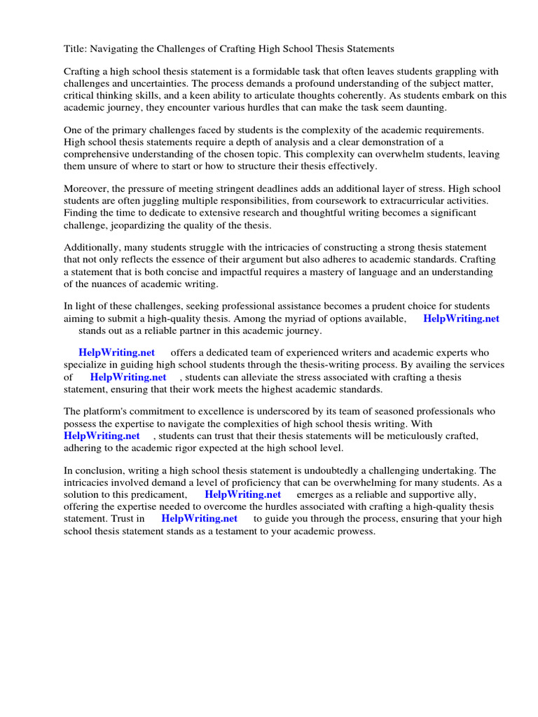 High School Thesis Statement Exercises | PDF | Thesis | Essays