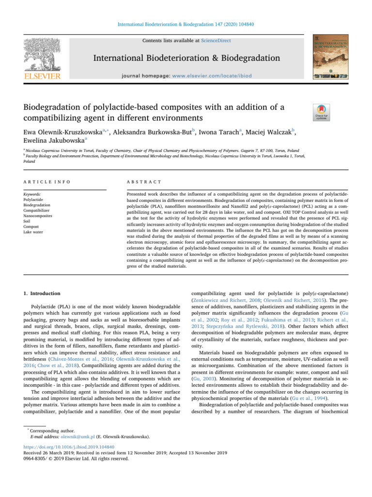 Biodegradation of PLA in Different Environments | PDF | Biodegradation | Soil