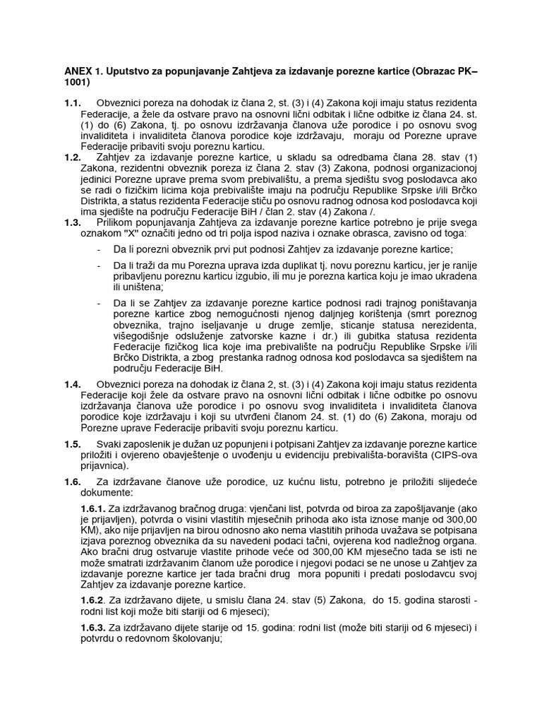 Uputstvo Obrazac PK-1001 | PDF