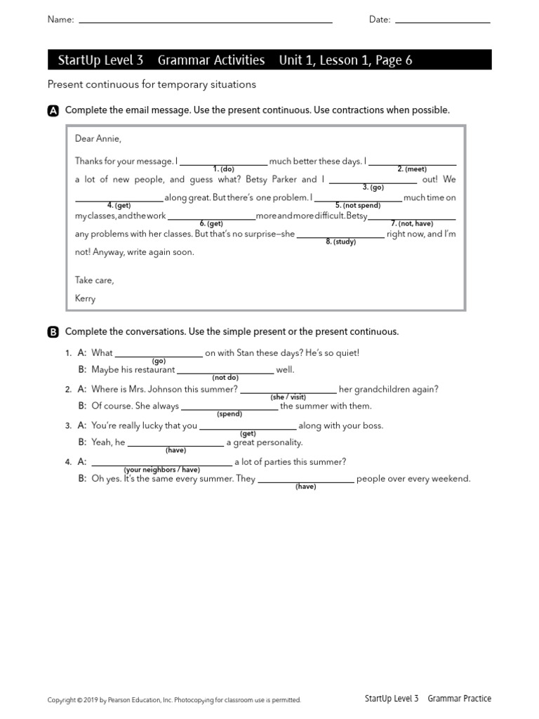 Unit 1 - Extra Grammar Activities | PDF