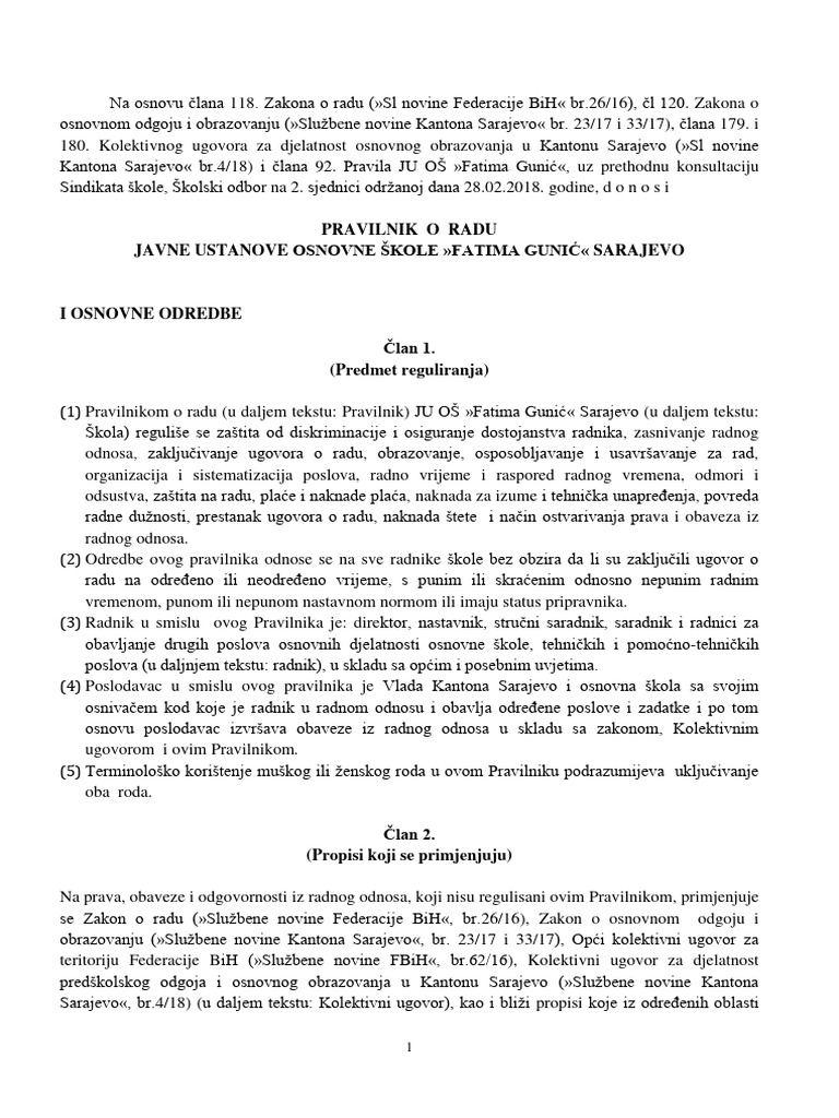 Pravilnik o Radu | PDF