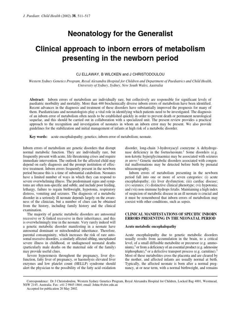 Neonatal Management of Metabolic Disorders | PDF | Metabolism | Medical ...