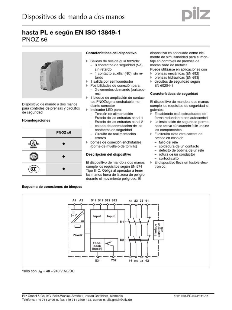 Dispositivo de Mando a Dos Manos PNOZ s6 | PDF | Relé | Ingeniería de ...