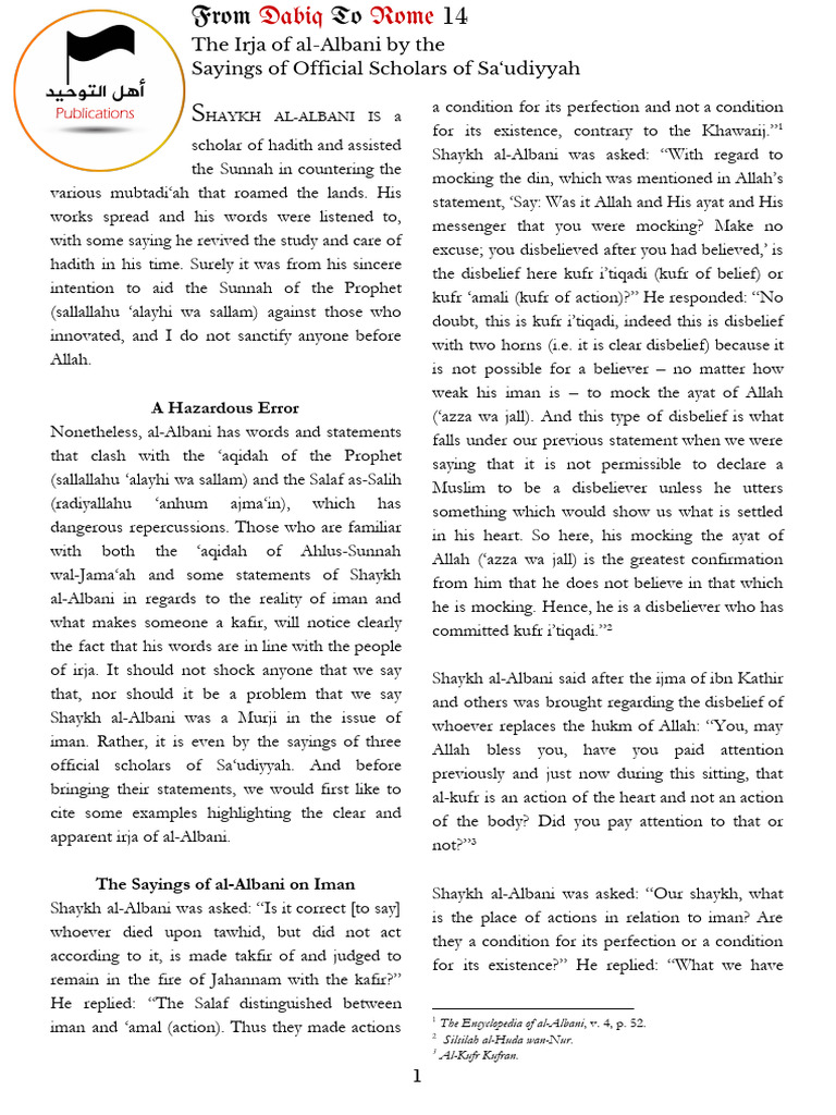 The Irja of Al-Albani | PDF | God In Islam | Kafir