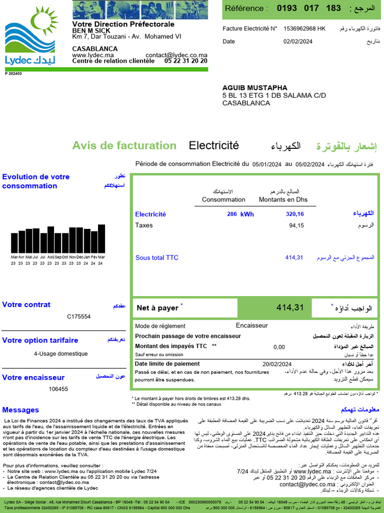 Facture Lydec | PDF | Taxe sur la valeur ajoutée | Eau