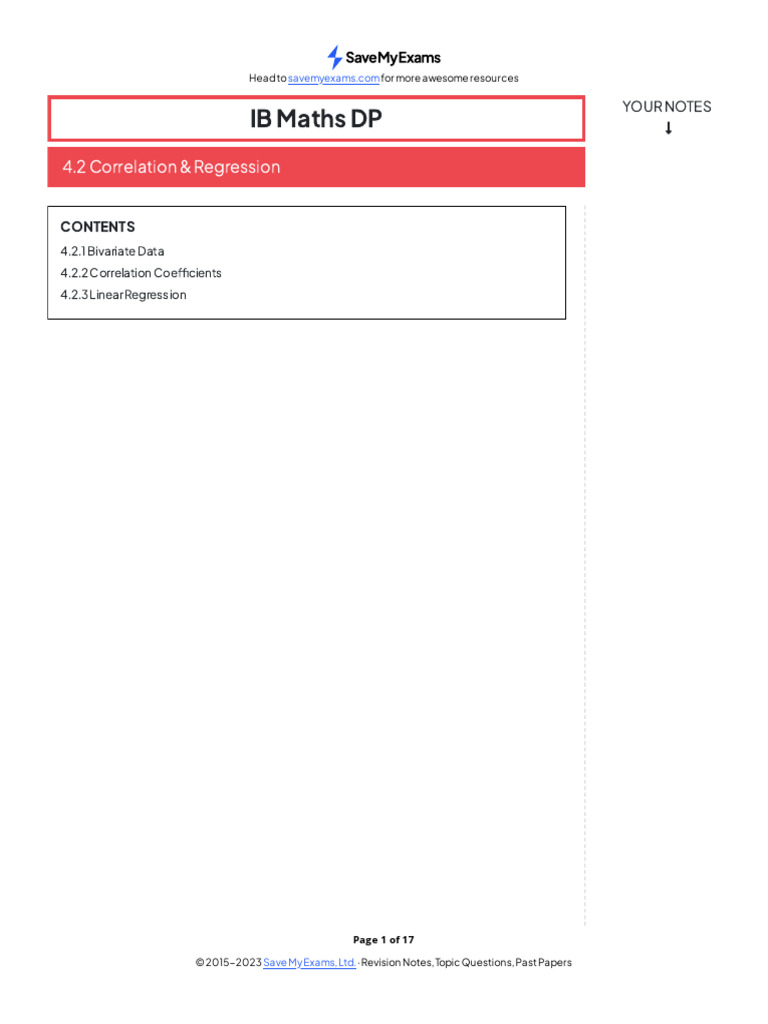 IB Maths: Correlation & Regression Guide | PDF | Spearman's Rank ...