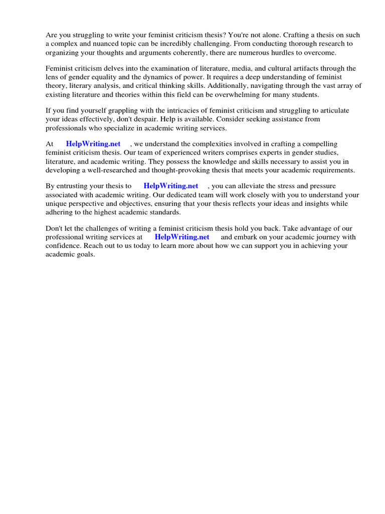 Feminist Criticism Thesis | PDF | Feminism | Gender Studies