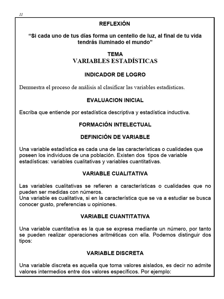 Guía 02 Estadística 10º Variables Estadisticas | PDF | Estadísticas ...