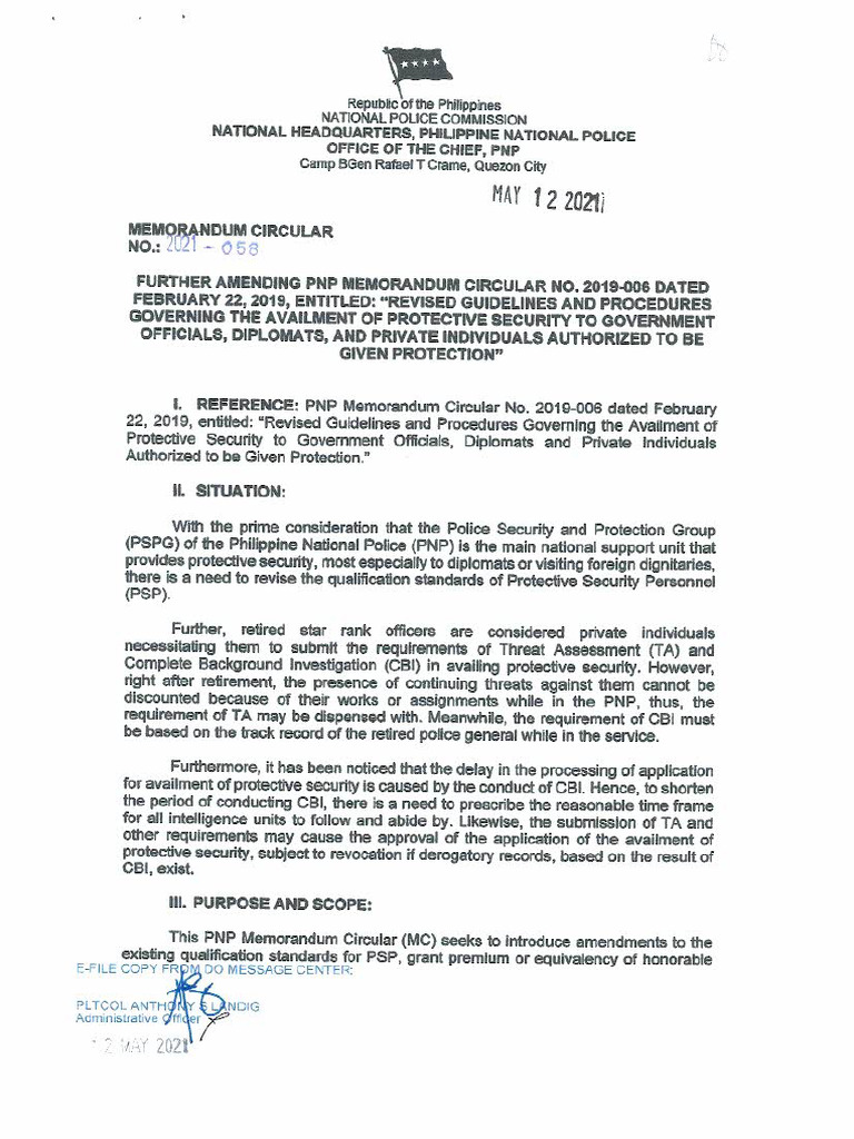 PNP Memorandum Circular 2021 058 | PDF