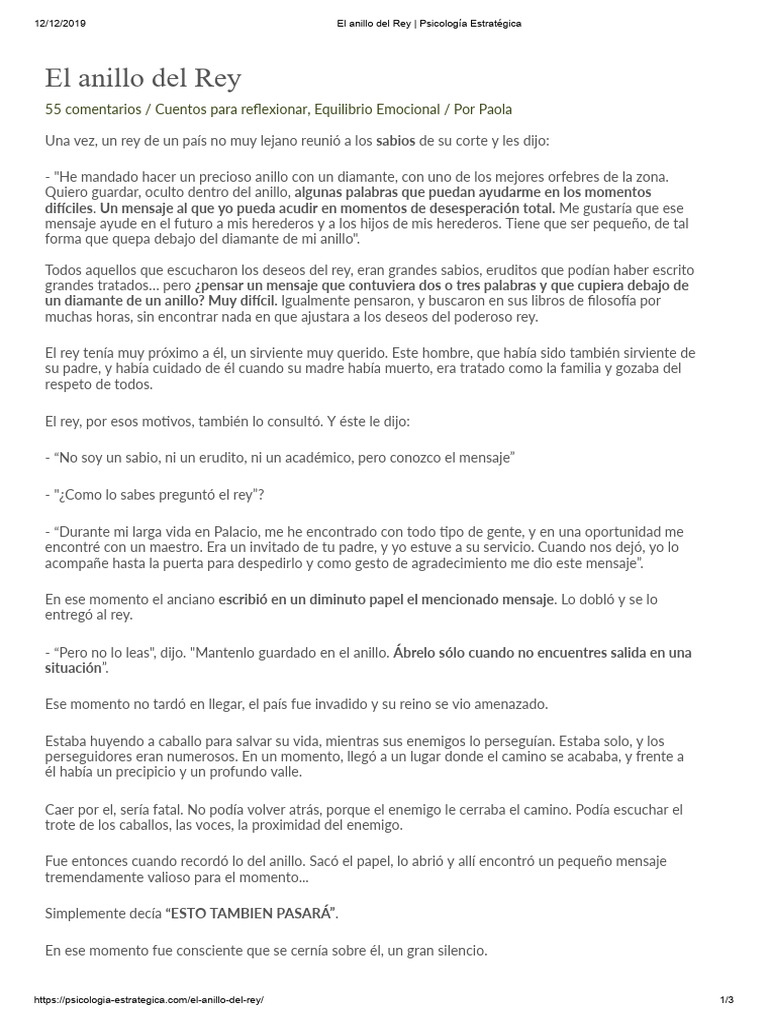El mensaje del anillo del rey | PDF | Las emociones