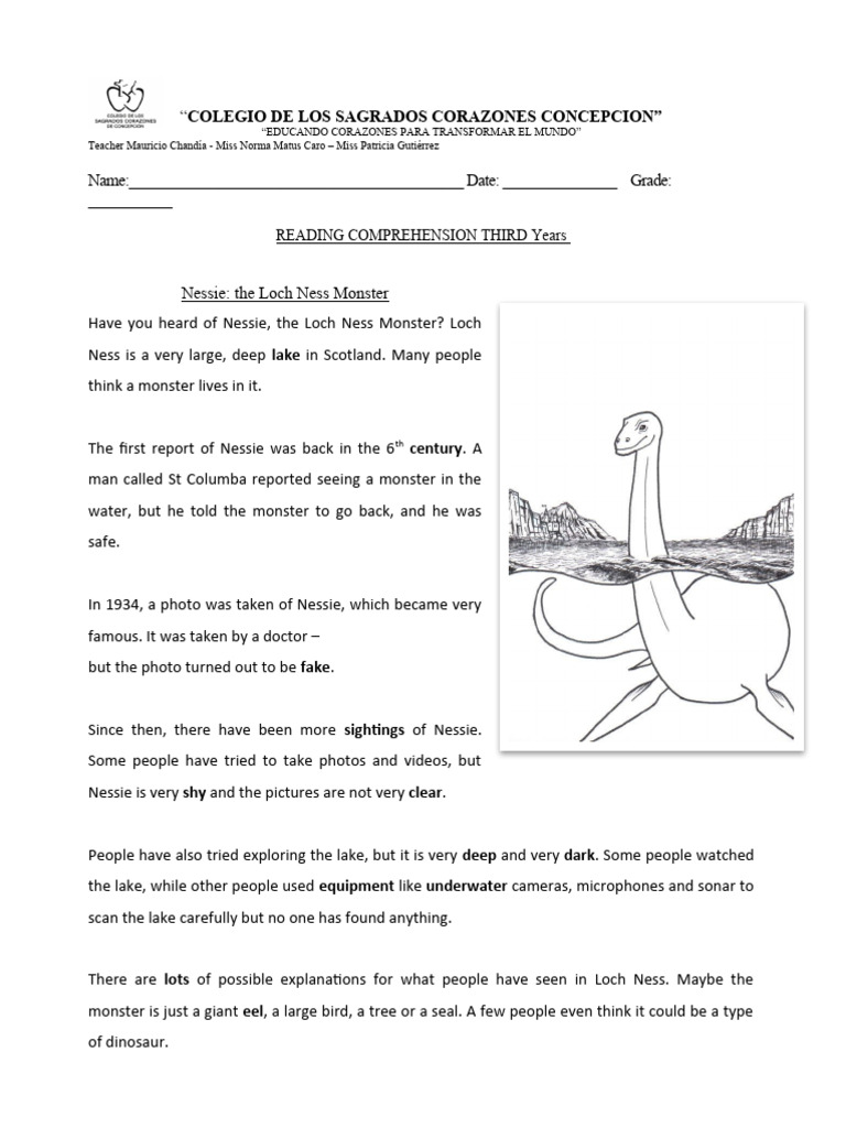 Loch Ness Monster Reading Comprehension | PDF