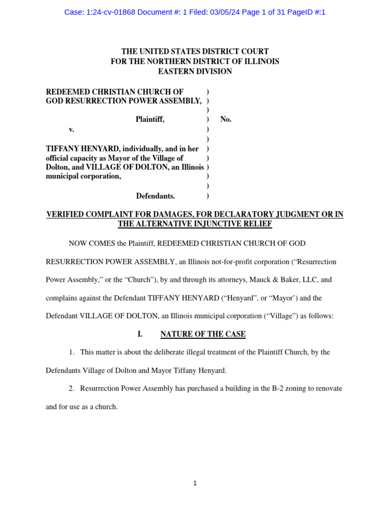Complaint_Resurrection v. Henyard Et Al_3.5.2024 | PDF | Fourteenth Amendment To The United ...