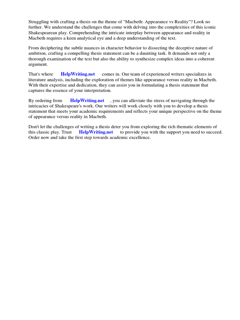 Macbeth Appearance Vs Reality Thesis Statement | Download Free PDF ...