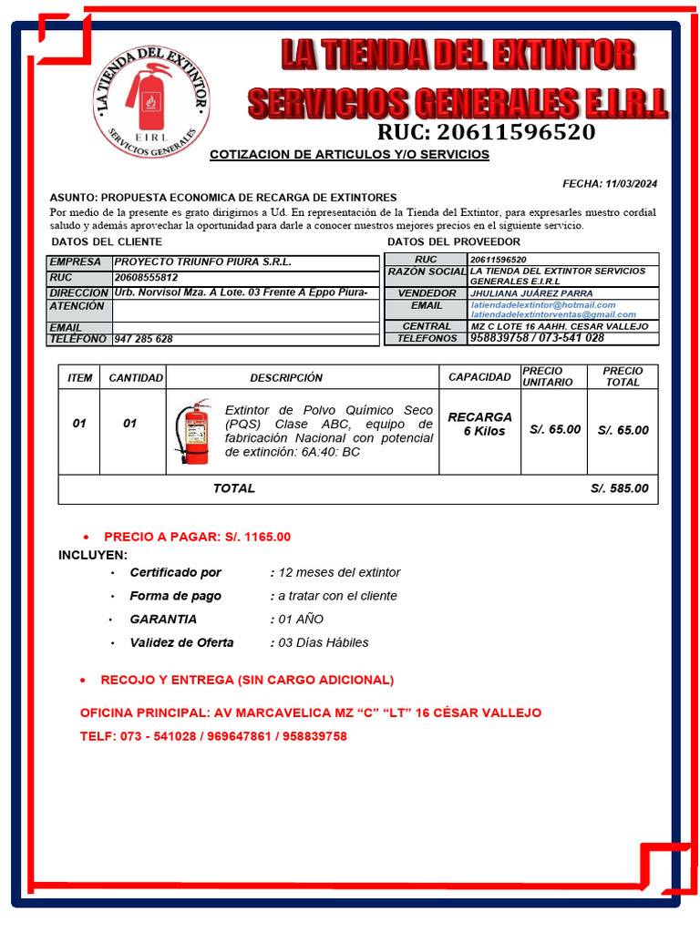 Recarga y Mantenimiento de Extintores | PDF | Finanzas y dinero