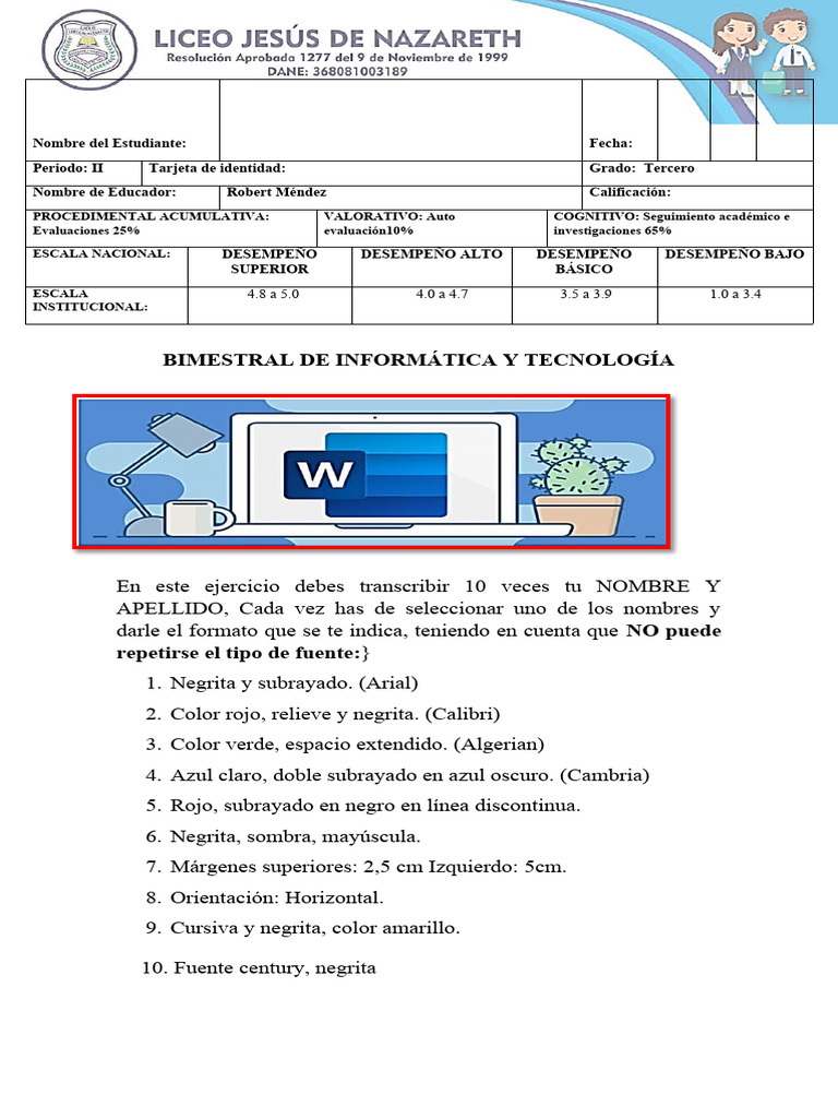 Bimestral Ii Periodo Informática y Tecnología Grado Tercero | PDF | Crecimiento personal y ...