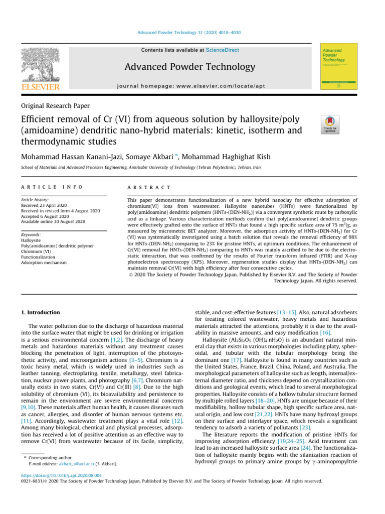 Advanced Powder Technology: Original Research Paper | PDF | Adsorption | Chromium